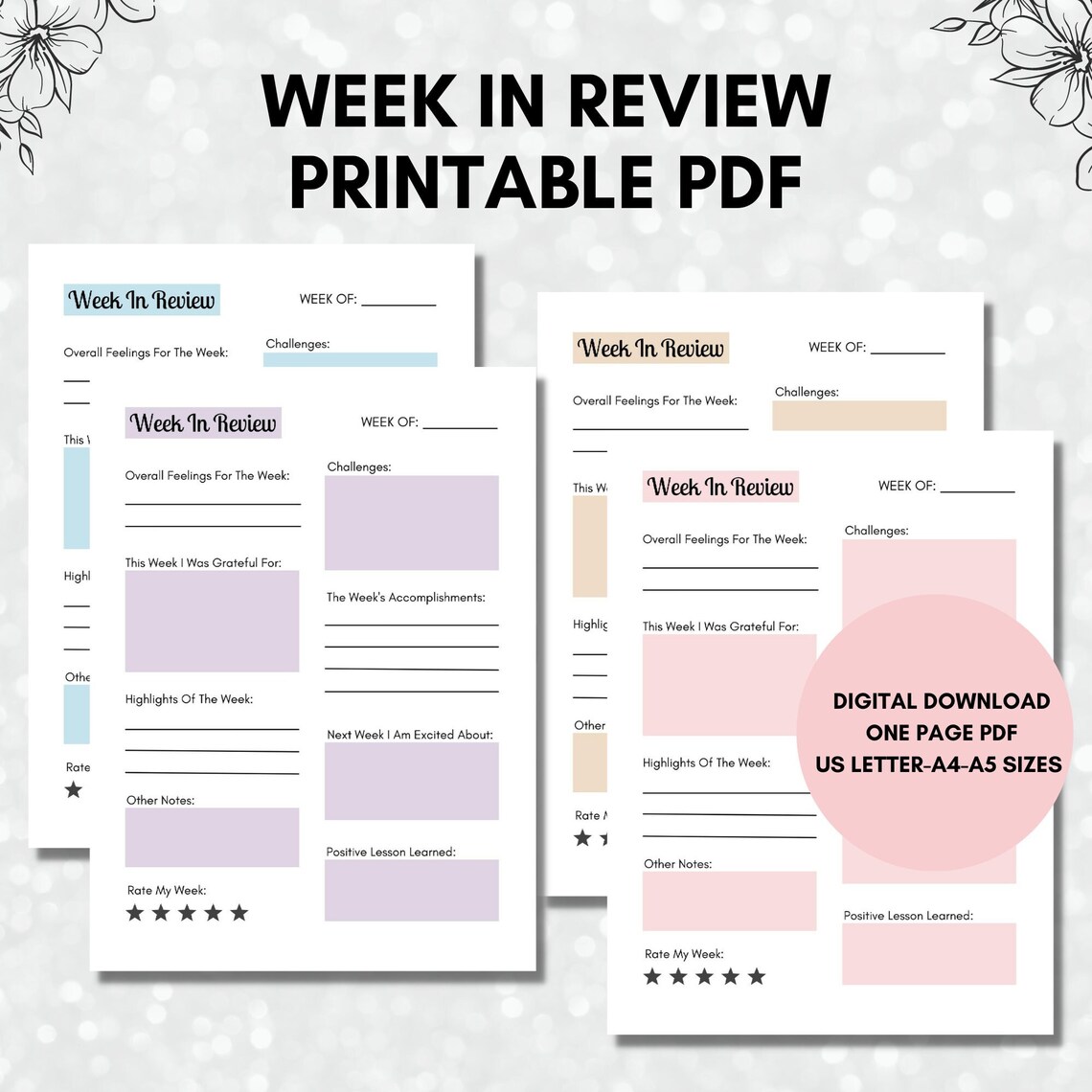 Weekly Check-in Journal Page Printable PDF Positivity & - Etsy