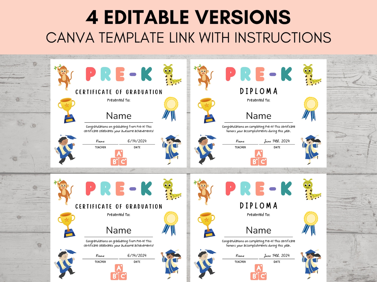 Editable Pre-k Graduation Certificate, Printable Pre-k Diploma ...