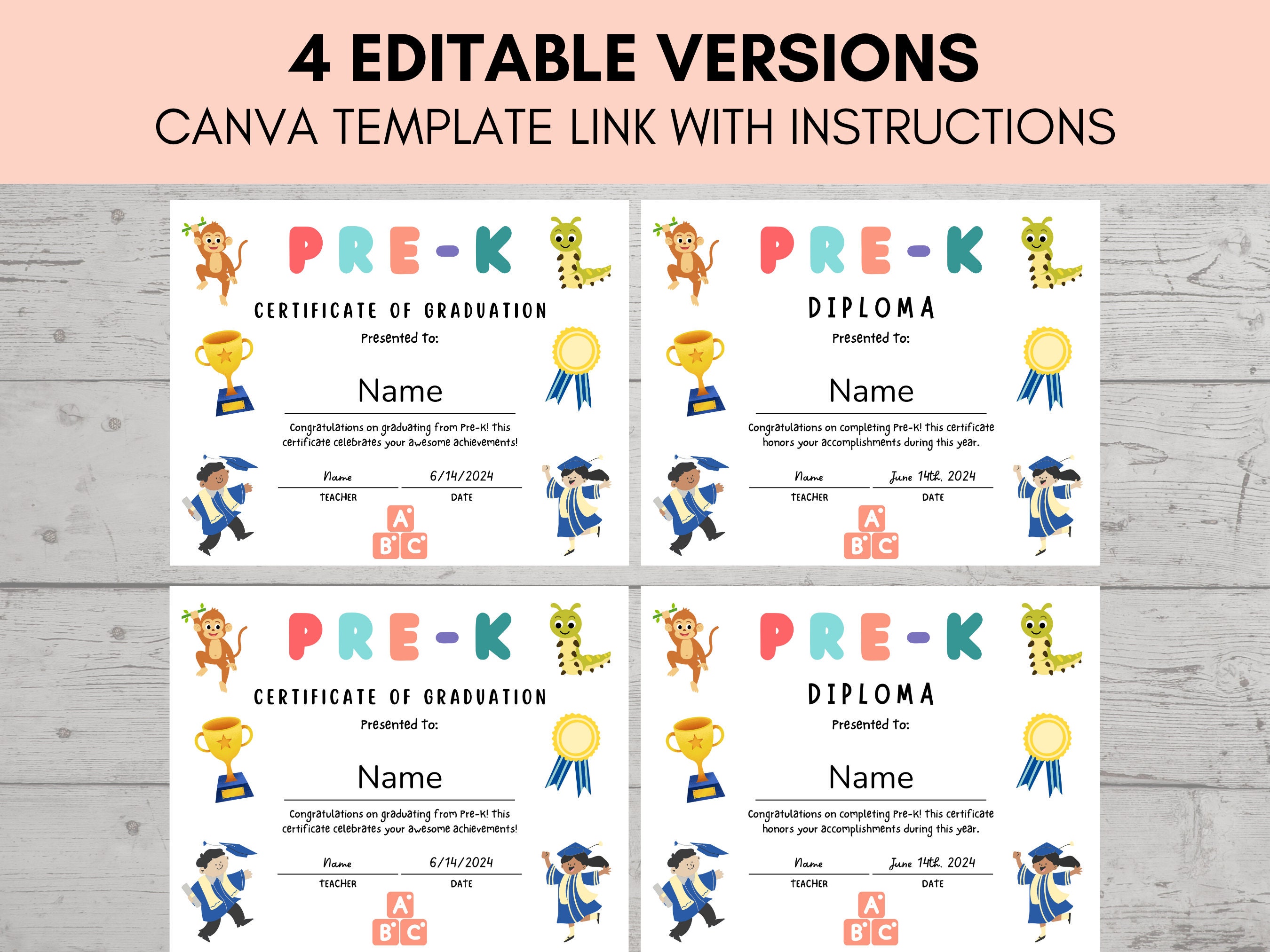 Editable Pre-k Graduation Certificate, Printable Pre-k Diploma ...