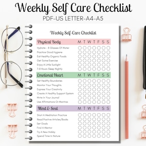 Self Care Checklist Printable PDF, Weekly Self Care Routine, Weekly ...