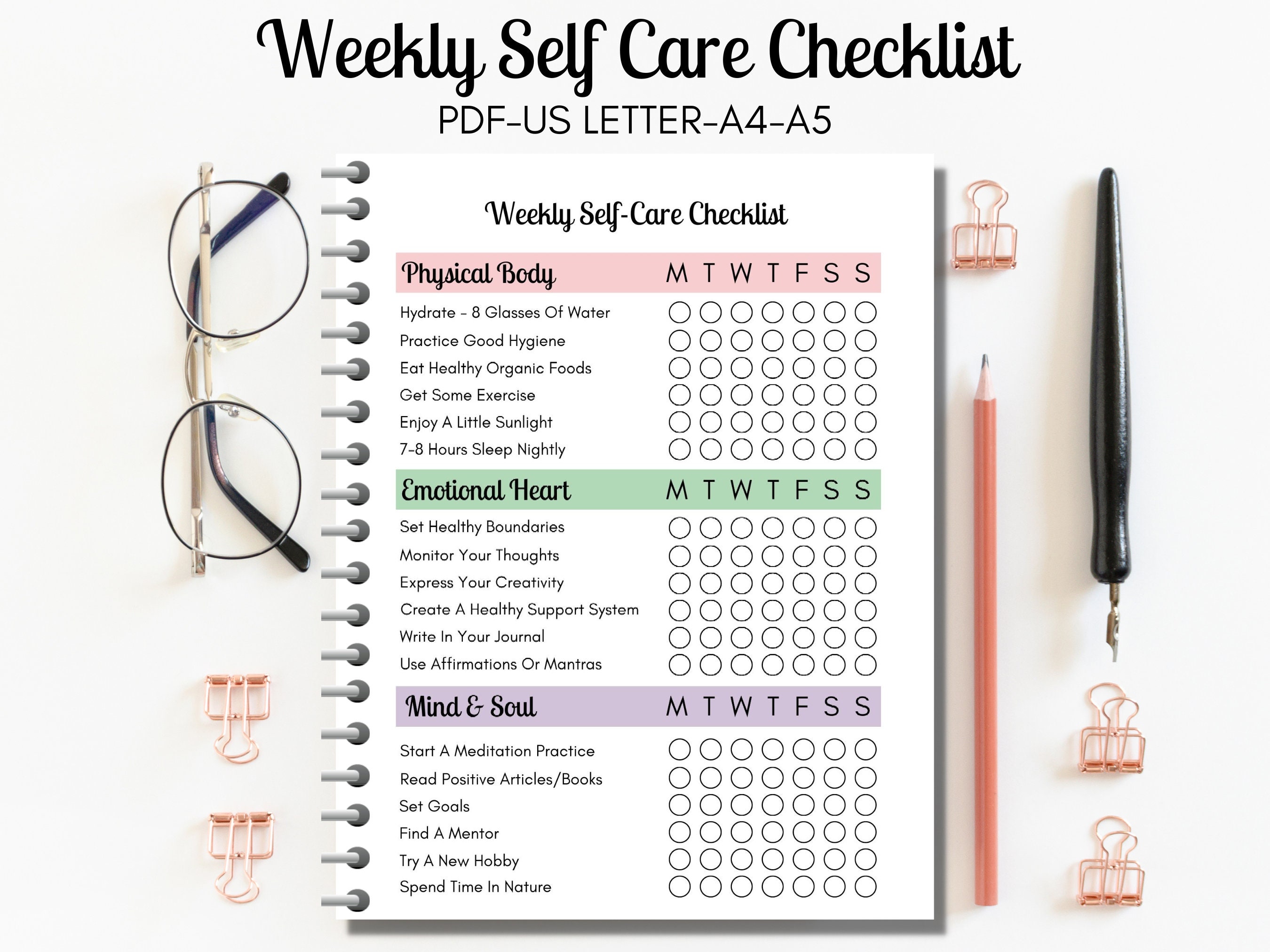 Self Care Checklist Printable PDF, Weekly Self Care Routine, Weekly ...