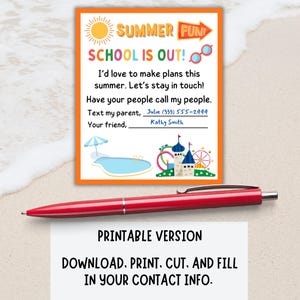 Playdate Cards Printable, Editable Summer Contact Card, End of School ...