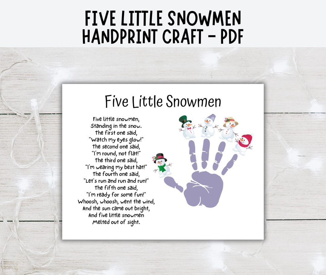 Five Little Snowmen Handprint Craft, Snowmen Handprint Art, Christmas ...