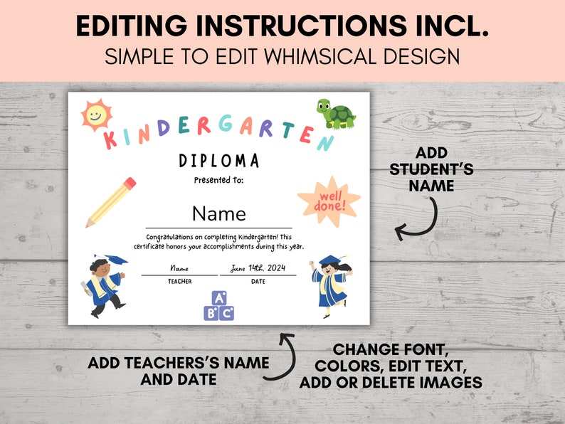 Editable Kindergarten Diploma, Printable Kindergarten Diploma ...