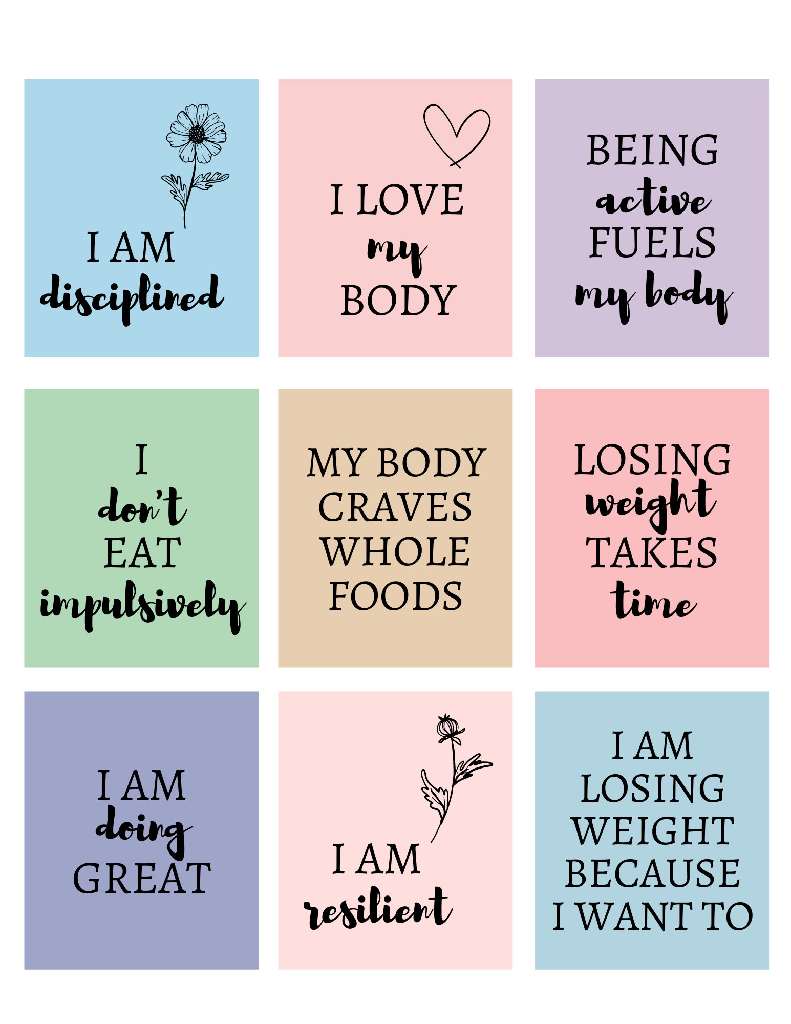 Affirmation Cards for Weight Loss, Fitness Affirmation Cards Printable ...