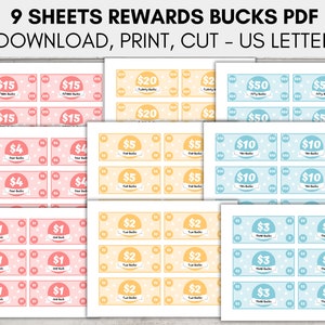 Allowance Chart for Kids, Reward Bucks Printable, Reward Chart ...