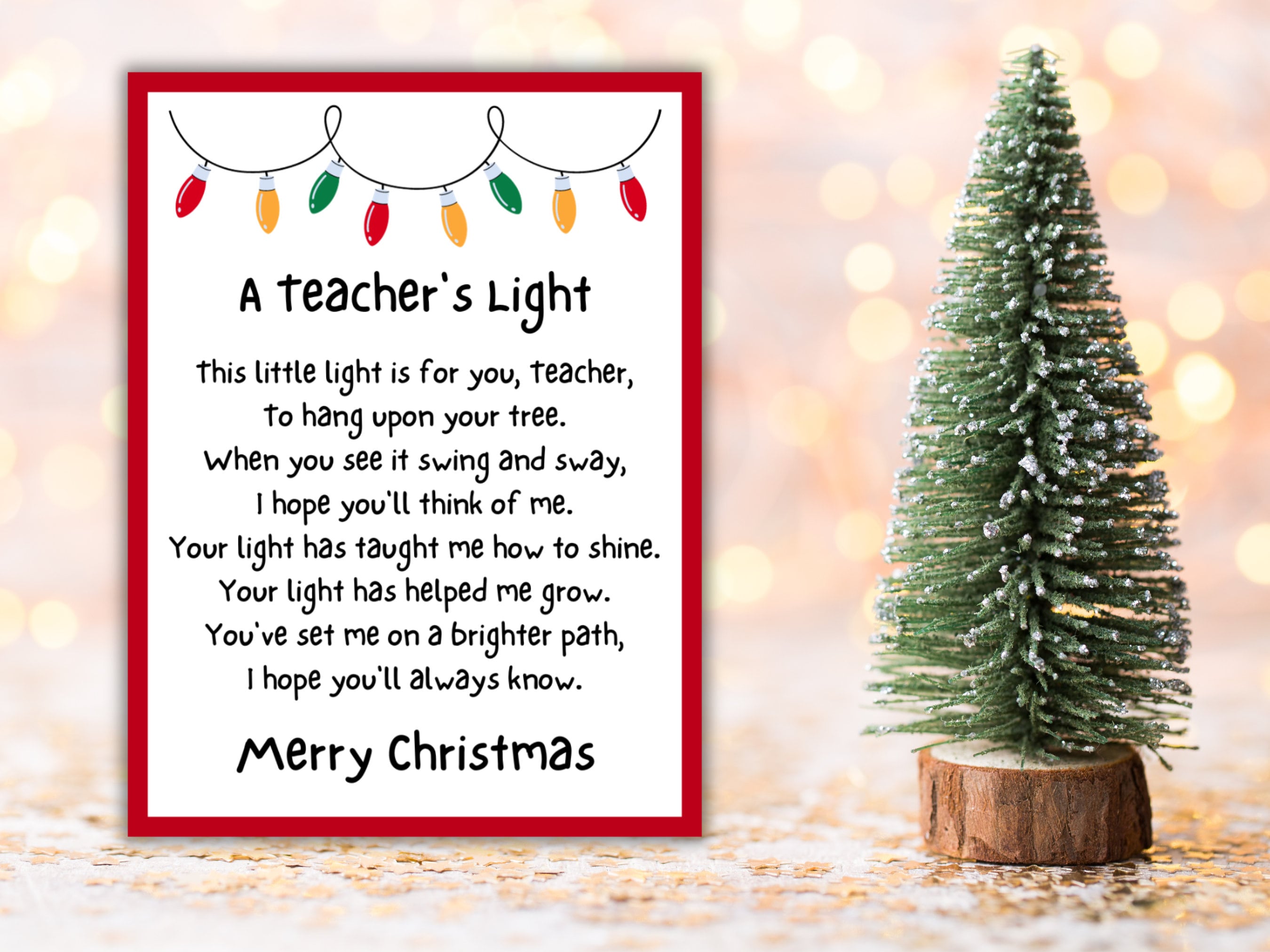 A Teacher's Light Card/tag in 3 Sizes, Christmas Tags, Printable Card ...