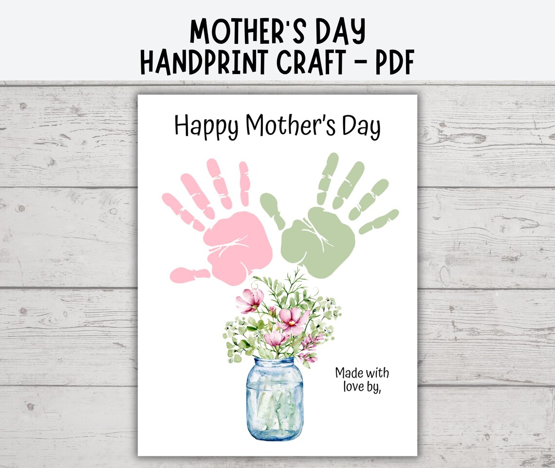 Mothers Day Handprint Art, Happy Mother's Day Handprint Flowers Gift ...