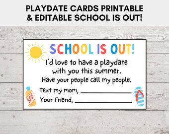 Printable Summer Contact Card, End of School Cards for Kids, Play Date ...