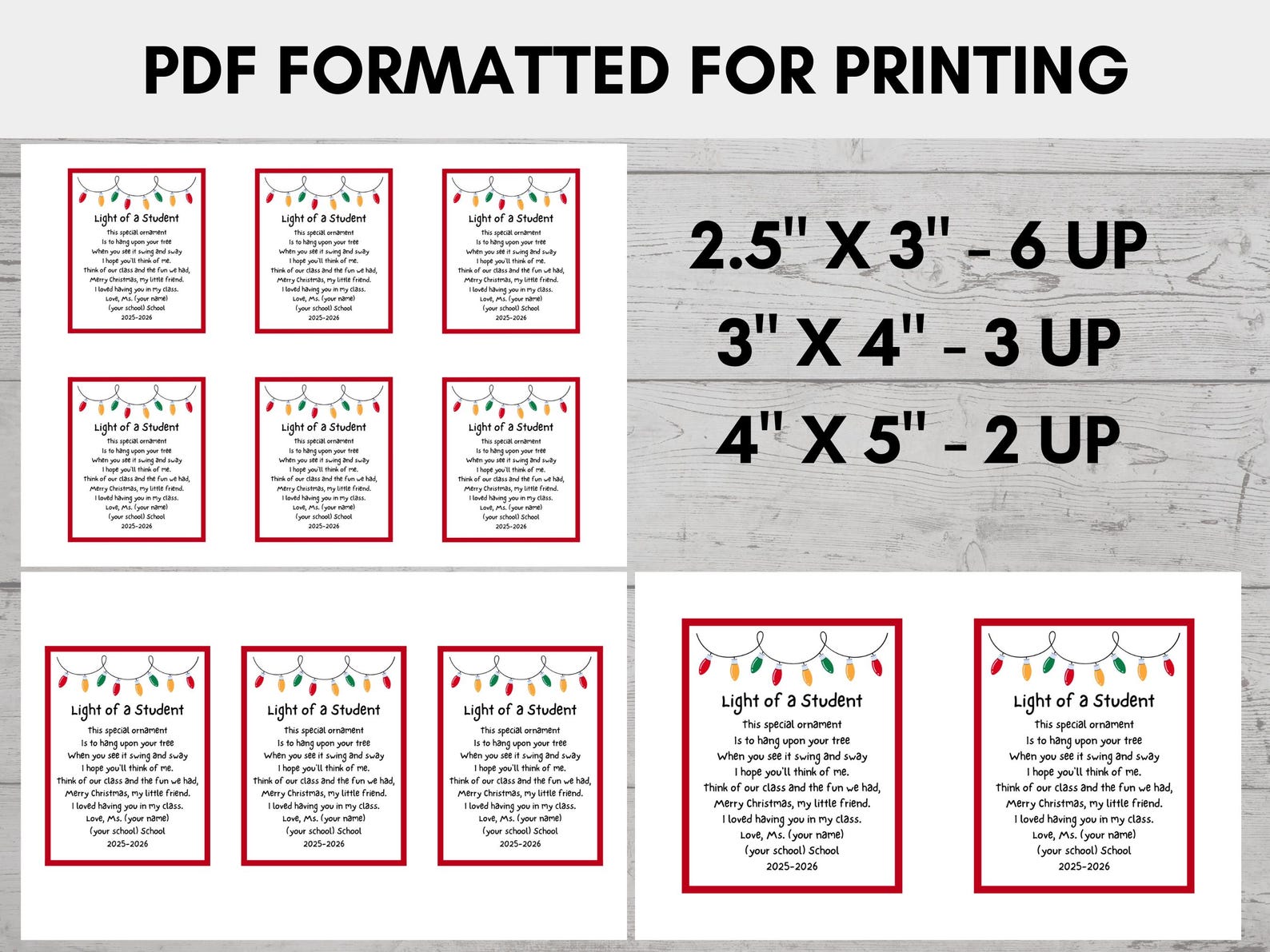 Light of a Student Card Tag in 3 Sizes, Christmas Tags, Printable Card ...
