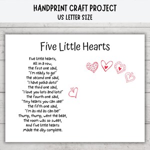 Five Little Hearts Handprint Craft, Valentines Day Handprint Art for ...