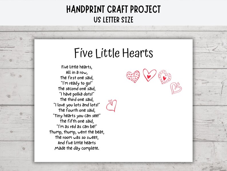 Five Little Hearts Handprint Craft, Valentines Day Handprint Art for ...