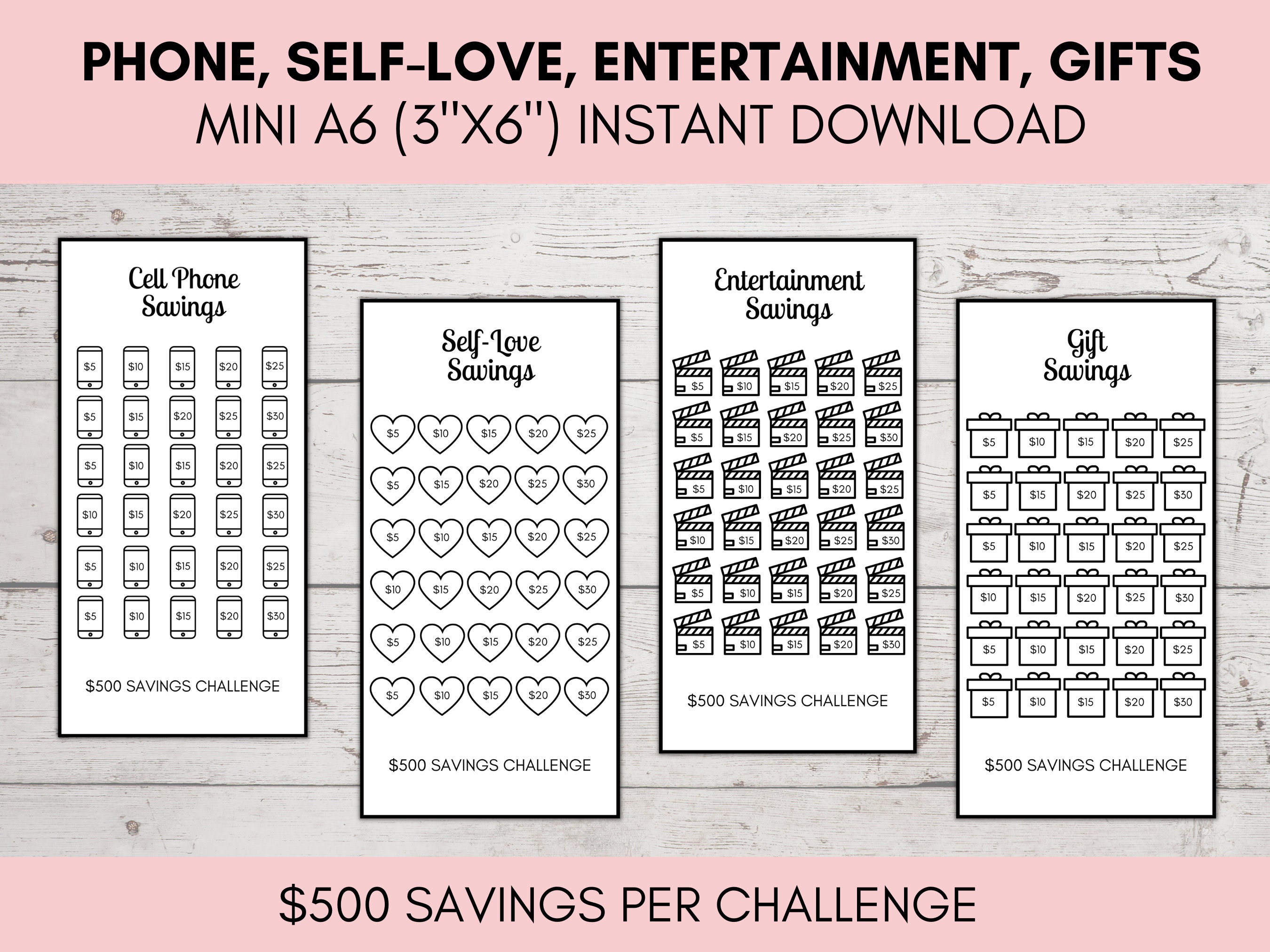 Savings Challenge Printable, A6 Savings Challenge Bundle, A6 Sized Mini ...