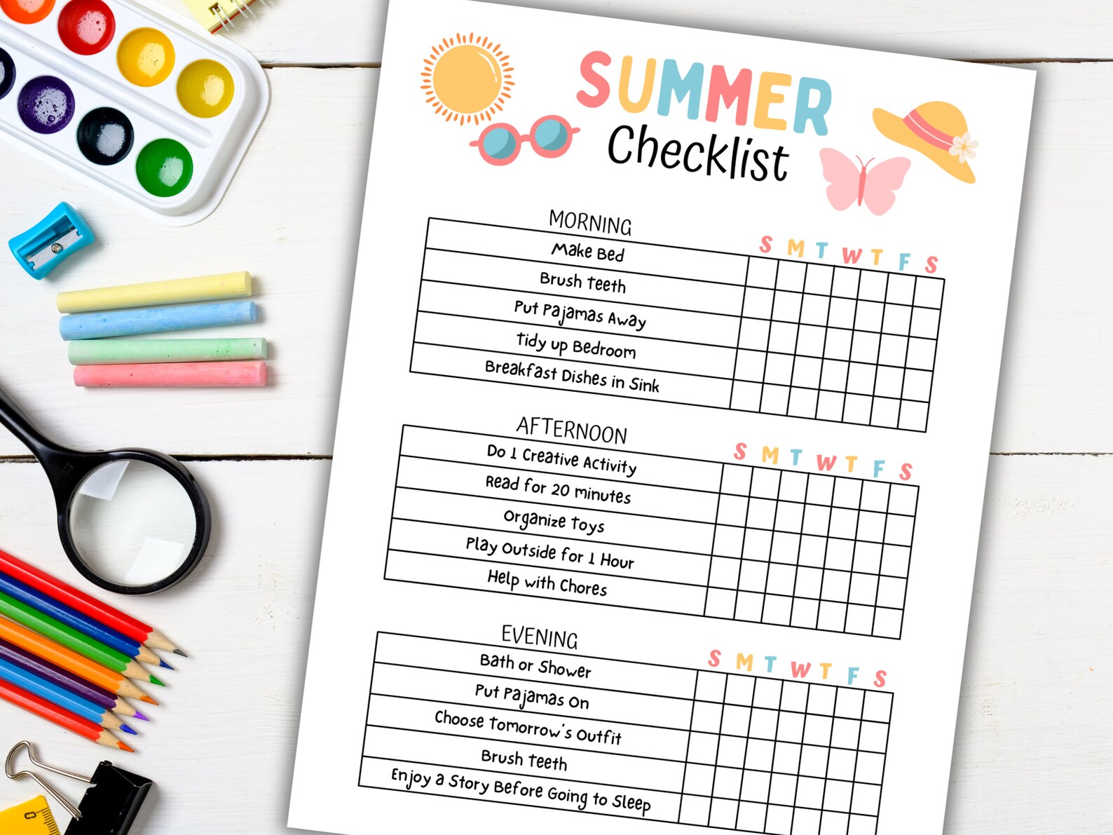 Editable Summer Checklist for Kids, Summer Child Checklist, Kids Chore ...