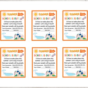 Playdate Cards Printable, Editable Summer Contact Card, End of School ...