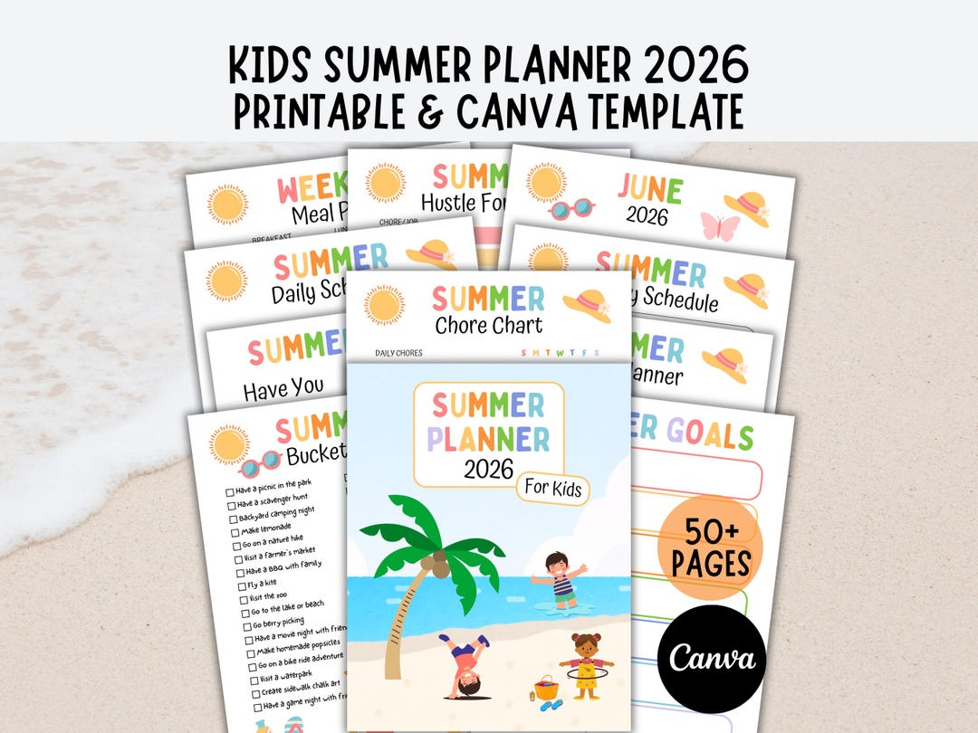 Summer Planner 2026 for Kids Printable, Editable Canva Template, Bucket ...