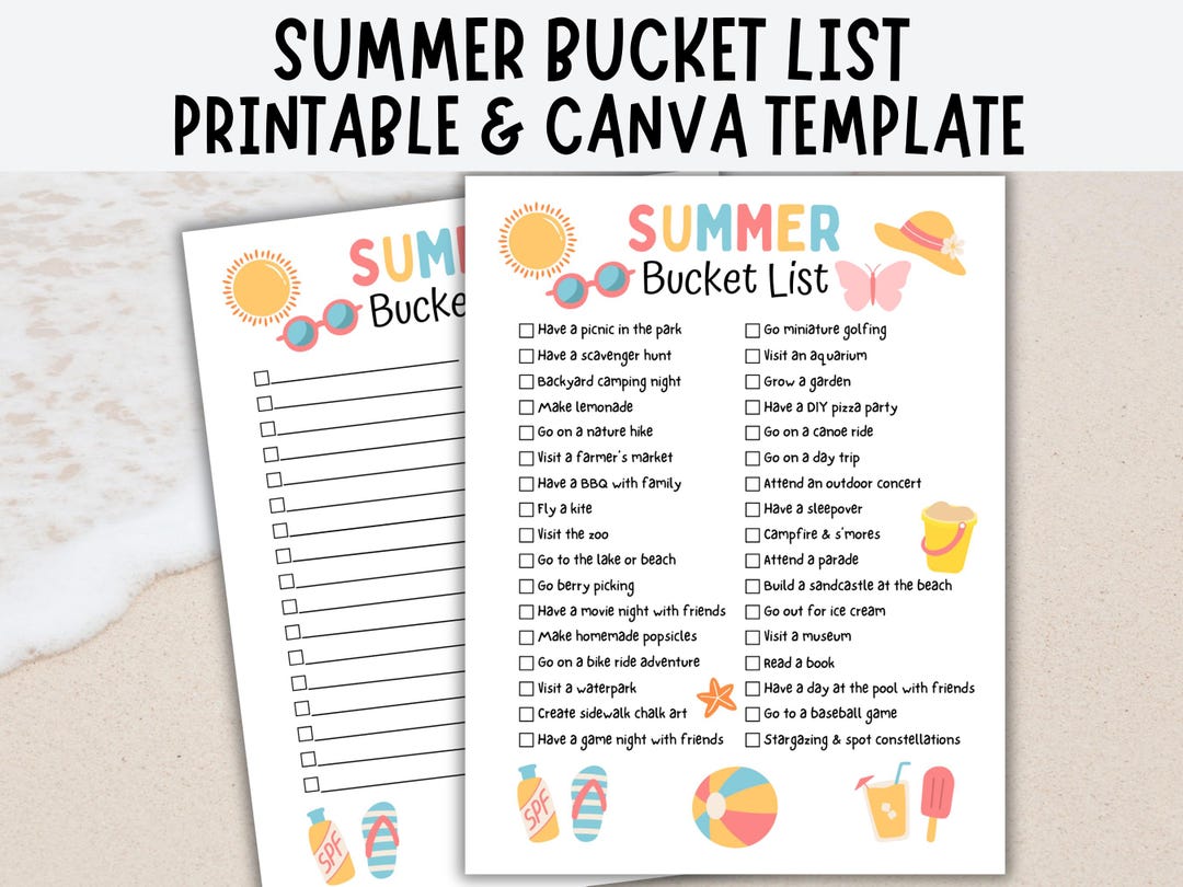 Summer Bucket List Printable, Editable Summer Bucket List, Bucket List ...