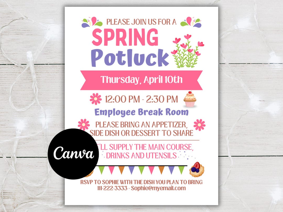 Spring Potluck Flyer Template, Luncheon Potluck Flyer, Office Party ...