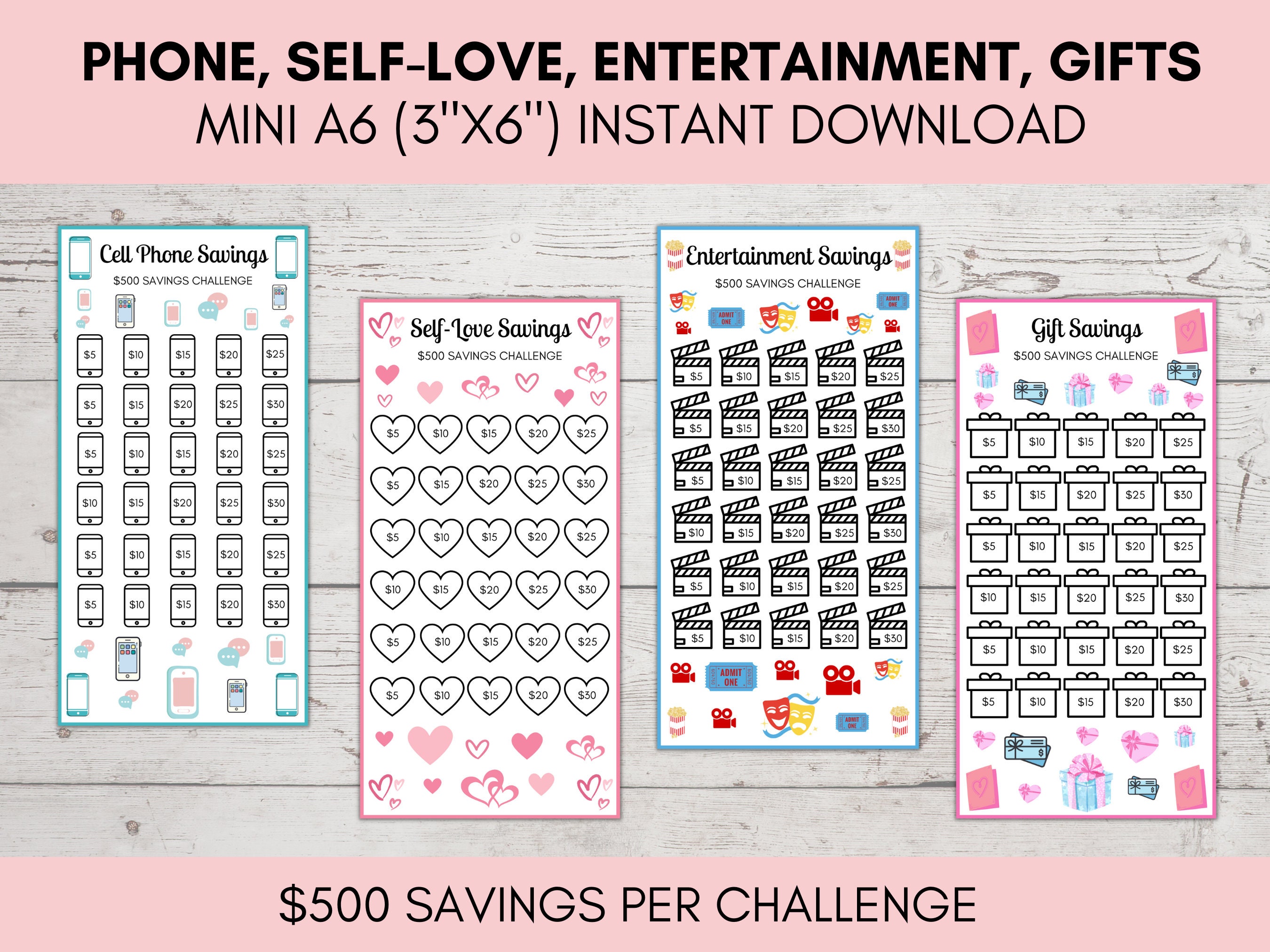 Savings Challenge Printable, Savings Challenge Bundle, A6 Sized Mini ...
