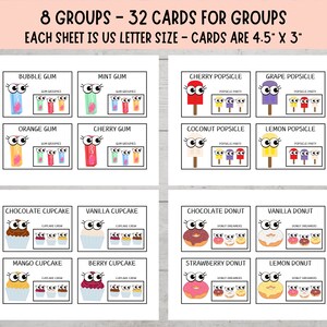 Groups of 4 Pairing Cards, Classroom Management, Food Pairing Cards ...