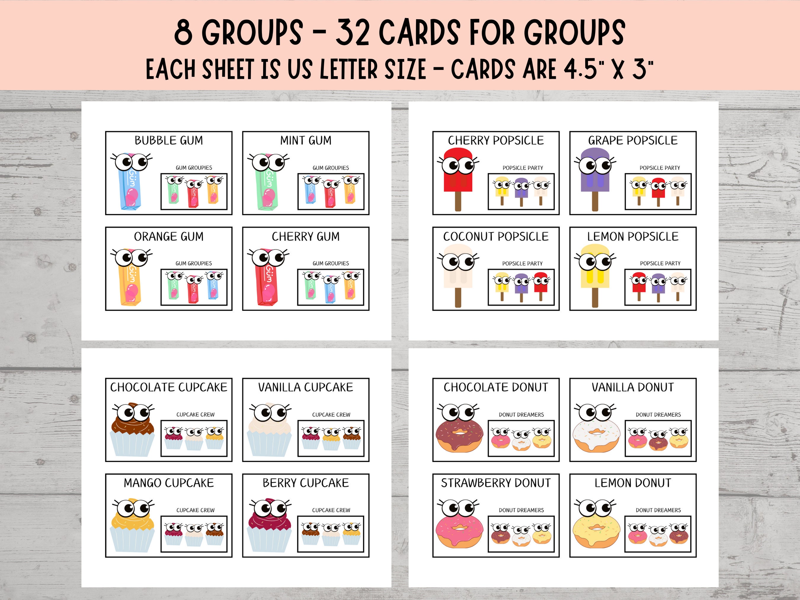 Groups of 4 Pairing Cards, Classroom Management, Food Pairing Cards ...