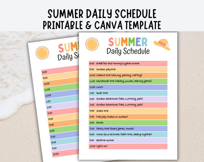 Editable Kids Daily Schedule Template, Summer Schedule Printable, Daily ...