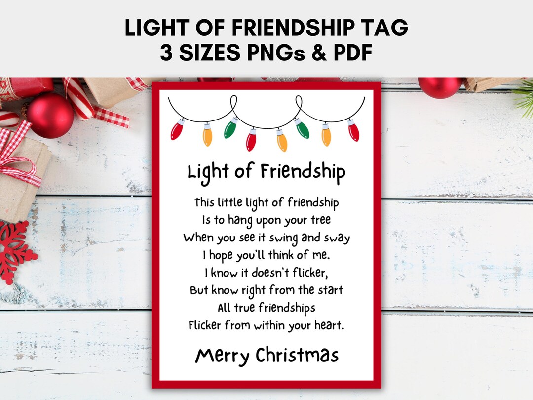 Light of Friendship Card Tag in 3 Sizes, Christmas Tags, Printable Card ...