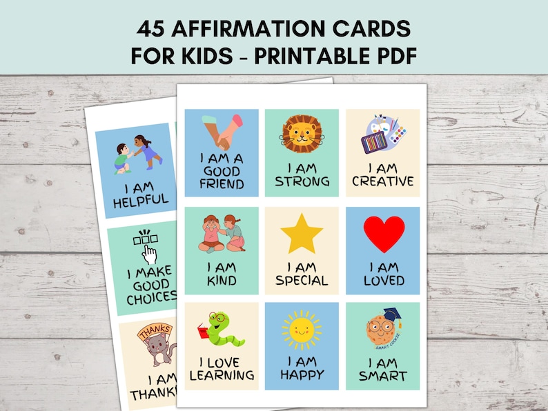 Affirmation Cards for Kids Printable Daily, 45 Motivational Positivity ...