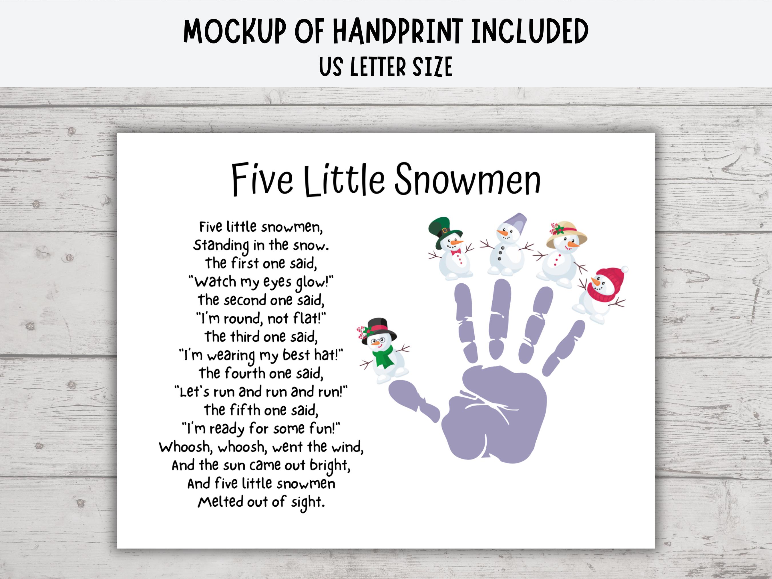 Five Little Snowmen Handprint Craft, Snowmen Handprint Art, Christmas ...