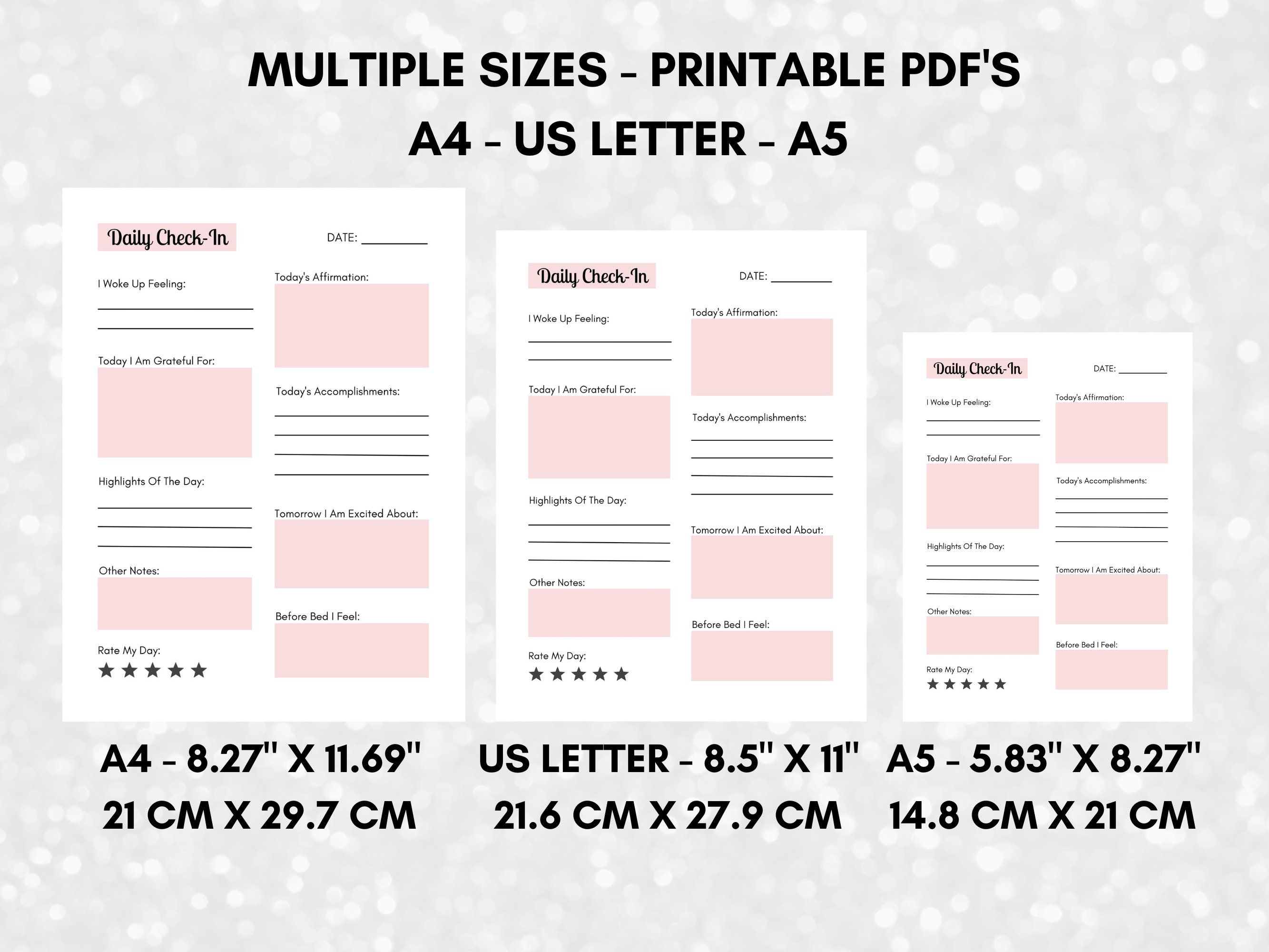 Daily Check-in Journal Printable PDF, Self Care Daily Check in Journal ...