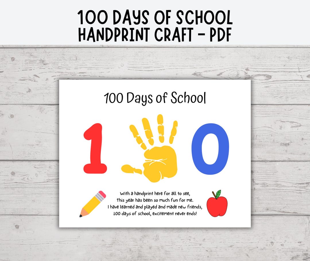 100 Days of School Handprint Art, 100 Days of School Handprint Craft ...
