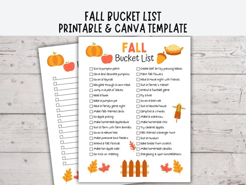 Fall Bucket List Printable, Fall Bucket List Template Editable ...