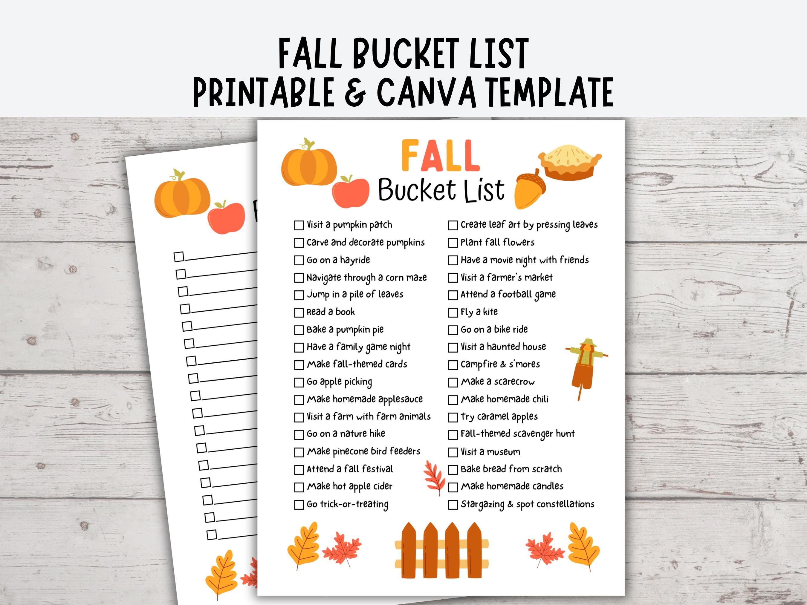 Fall Bucket List Printable, Fall Bucket List Template Editable ...