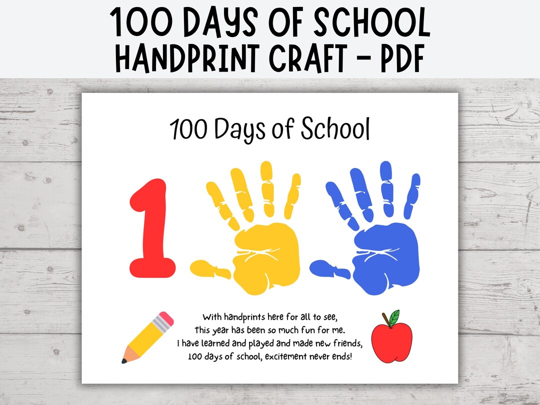 100 Days of School Handprint Craft, 100 Days of School Handprint Art ...