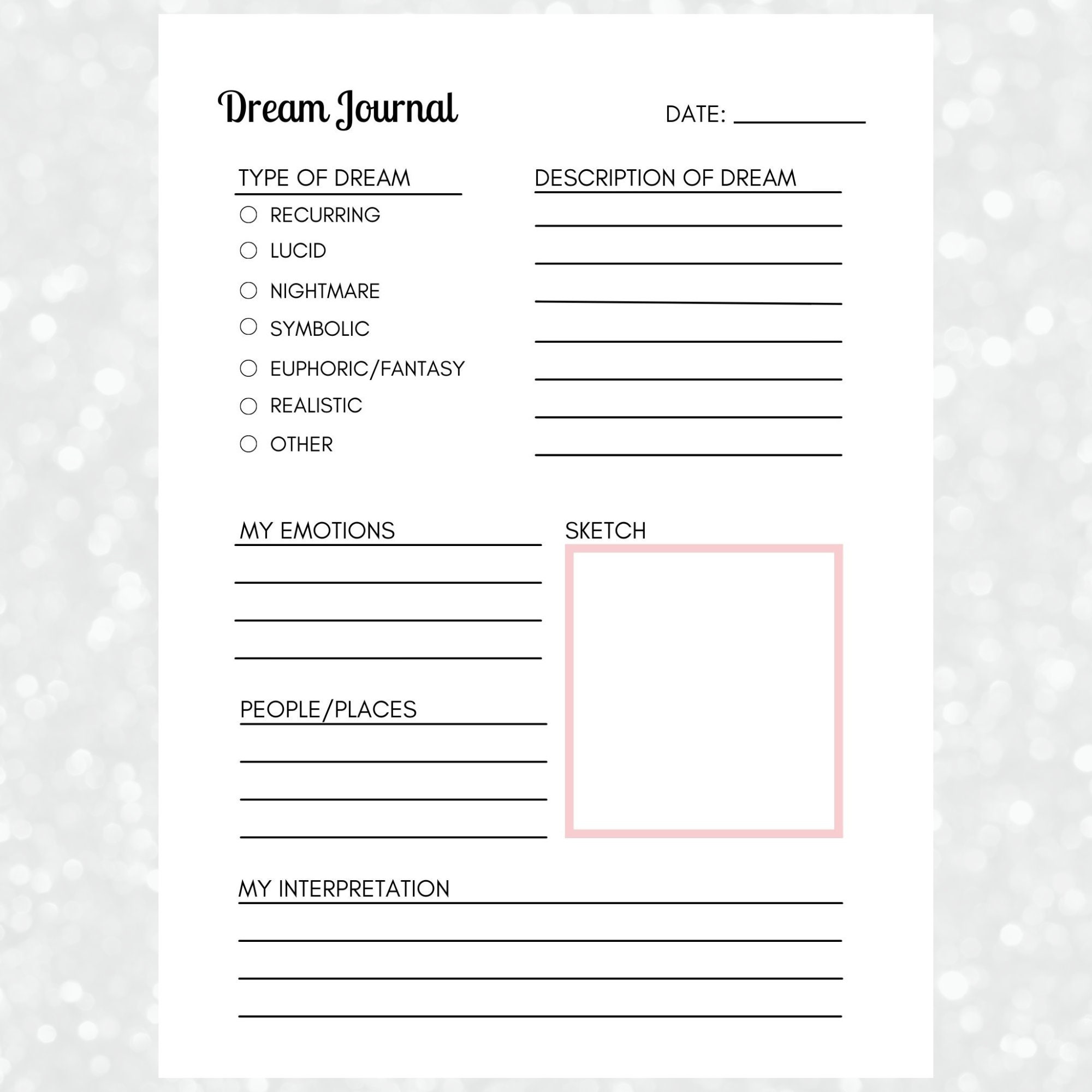 Dream Journal Printable, Dream Journal PDF, Dream Tracker, Dream Diary ...