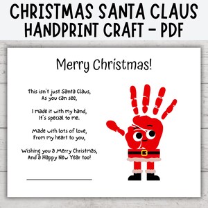 Christmas Handprint Craft, Santa Claus Handprint Template, Merry ...