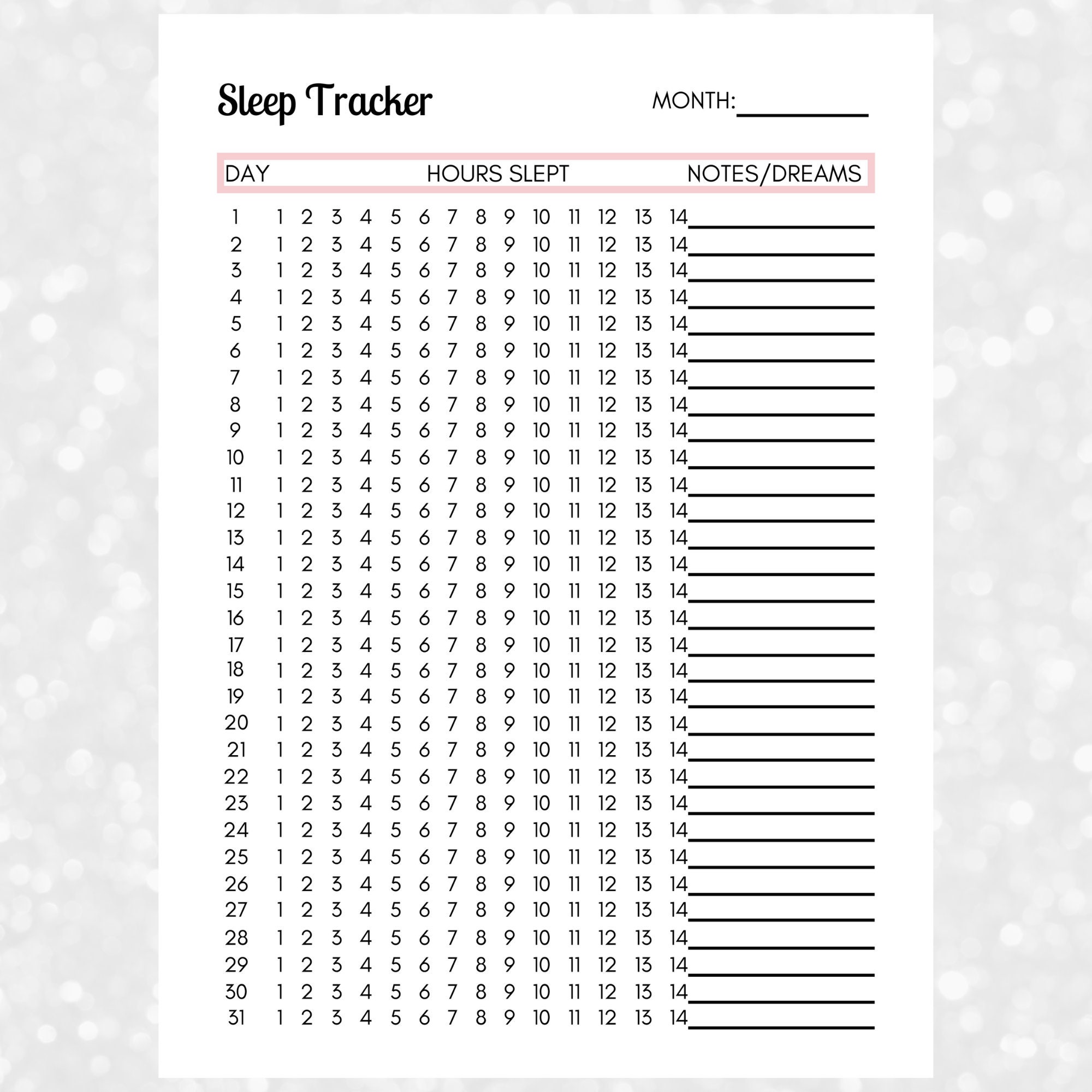 Sleep Tracker Printable PDF, Sleep Journal Monthly, Sleep Tracker ...