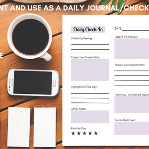 Daily Check-in Journal Printable PDF, Self Care Daily Check in Journal ...