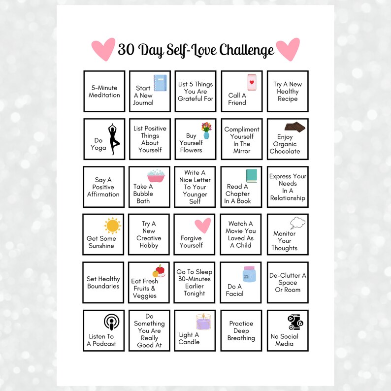 30 Day Self-love Challenge Printable PDF, Self Love Challenge 30 Day ...