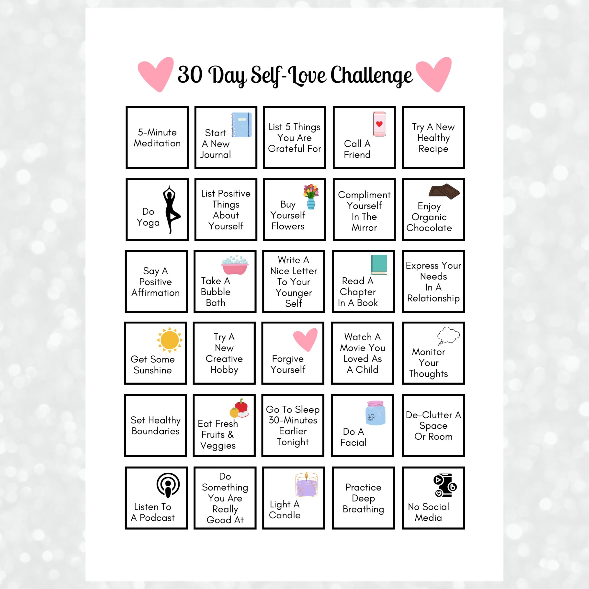 30 Day Self-love Challenge Printable PDF, Self Love Challenge 30 Day ...