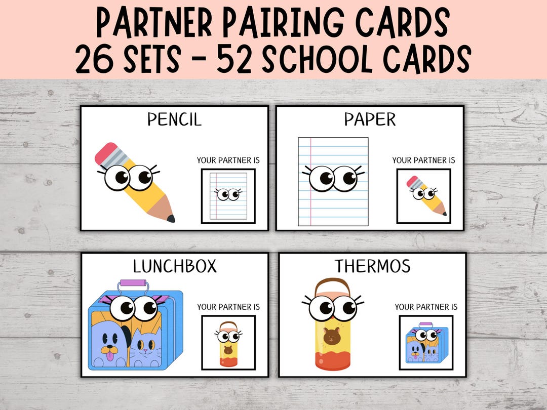 Partner Pairing Cards, Classroom Partner Cards, Pairing Cards, Back to ...