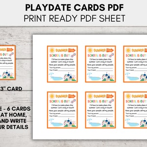 Playdate Cards Printable, Editable Summer Contact Card, End of School ...