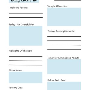 Daily Check-in Journal Printable PDF, Self Care Daily Check in Journal ...