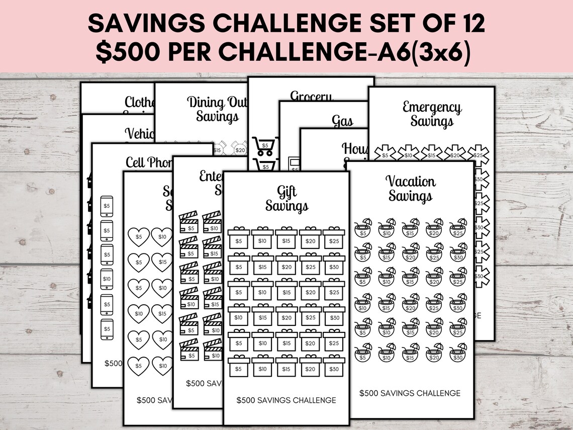 Savings Challenge Printable, A6 Savings Challenge Bundle, A6 Sized Mini ...