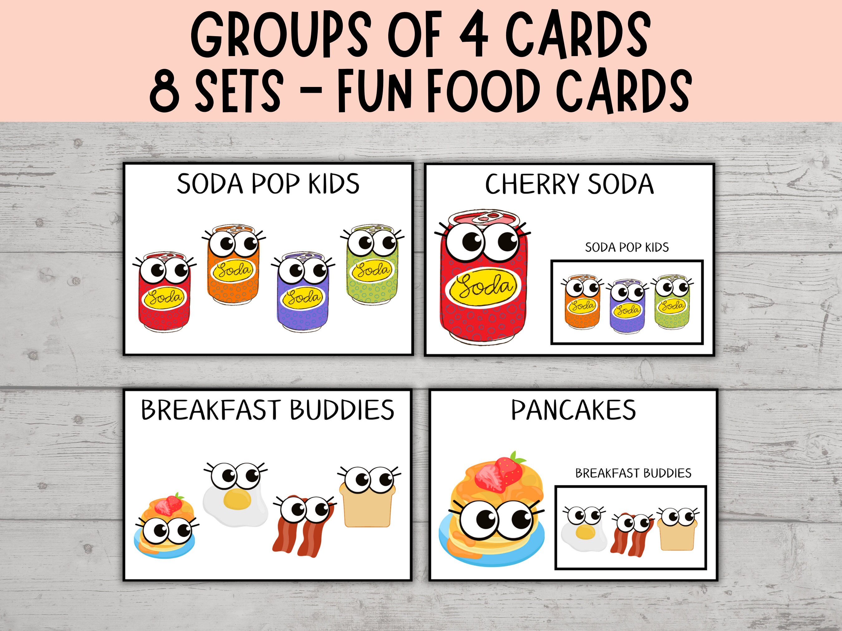Groups of 4 Pairing Cards, Classroom Management, Food Pairing Cards ...
