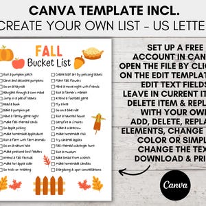 Fall Bucket List Printable, Fall Bucket List Template Editable ...