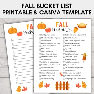 Fall Bucket List Printable, Fall Bucket List Template Editable ...