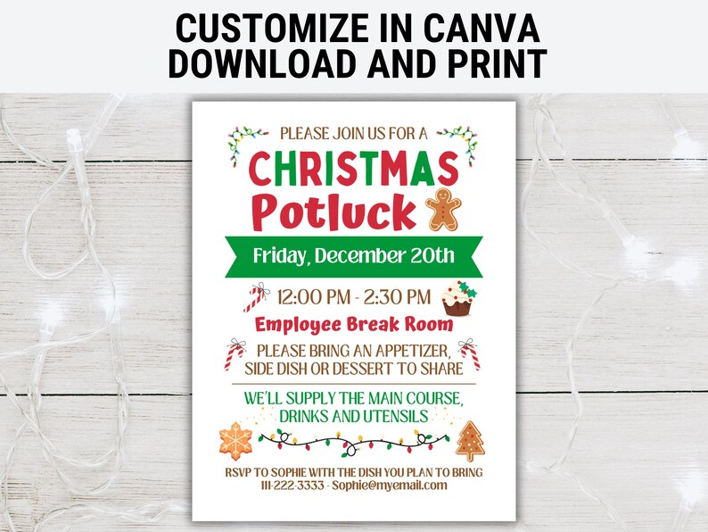 Christmas Potluck Flyer, Christmas Potluck Flyer Template, Potluck ...