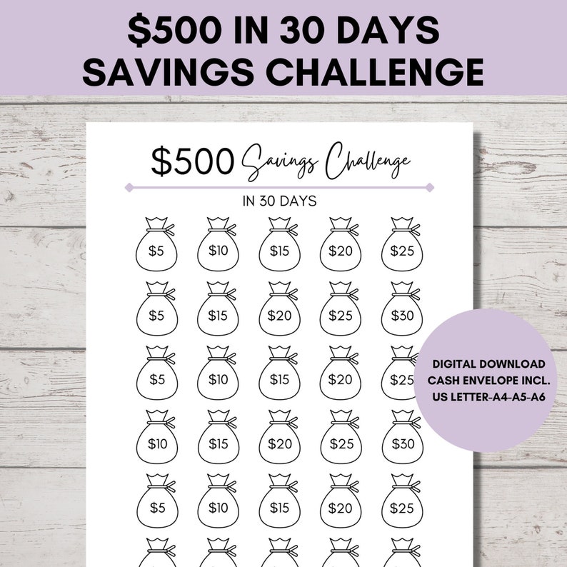 500 Money Saving Challenge, Save 500 in 30 Days, 500 Savings Tracker ...