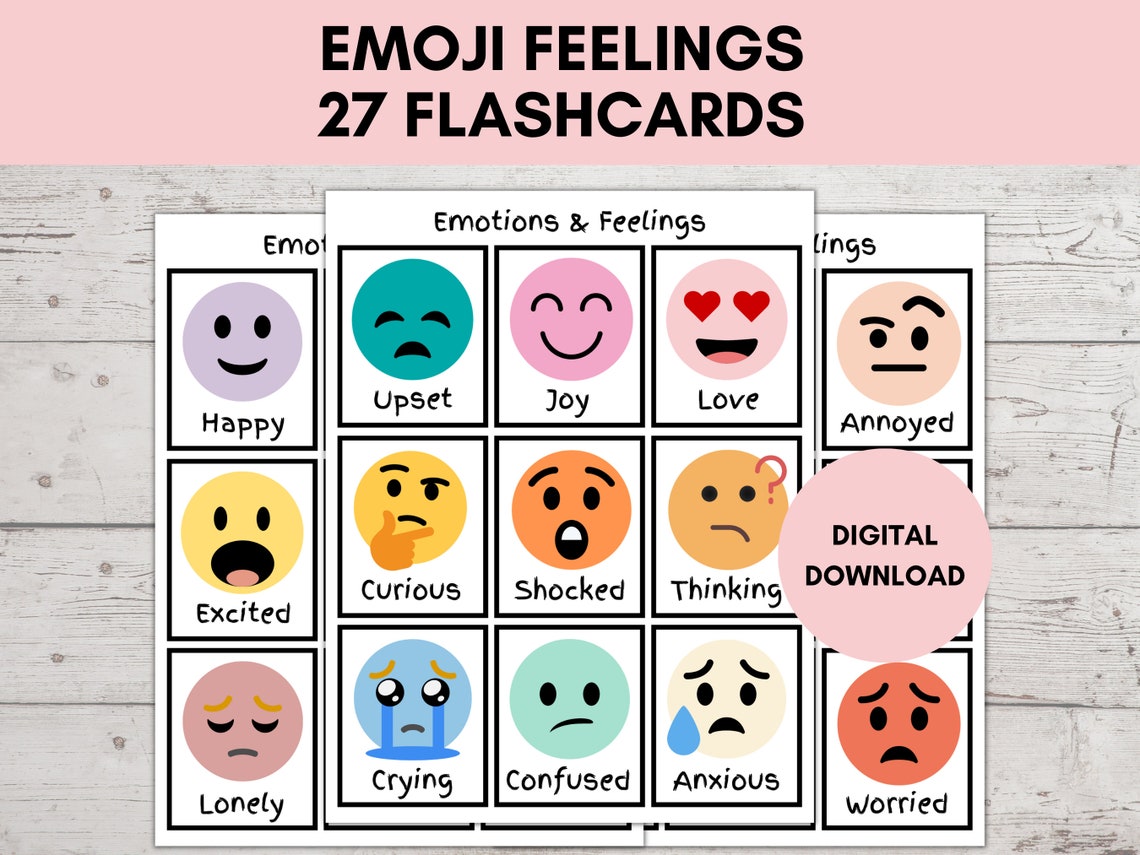 Emotions Flashcards, Emoji Feelings Chart, Flashcard Printable ...